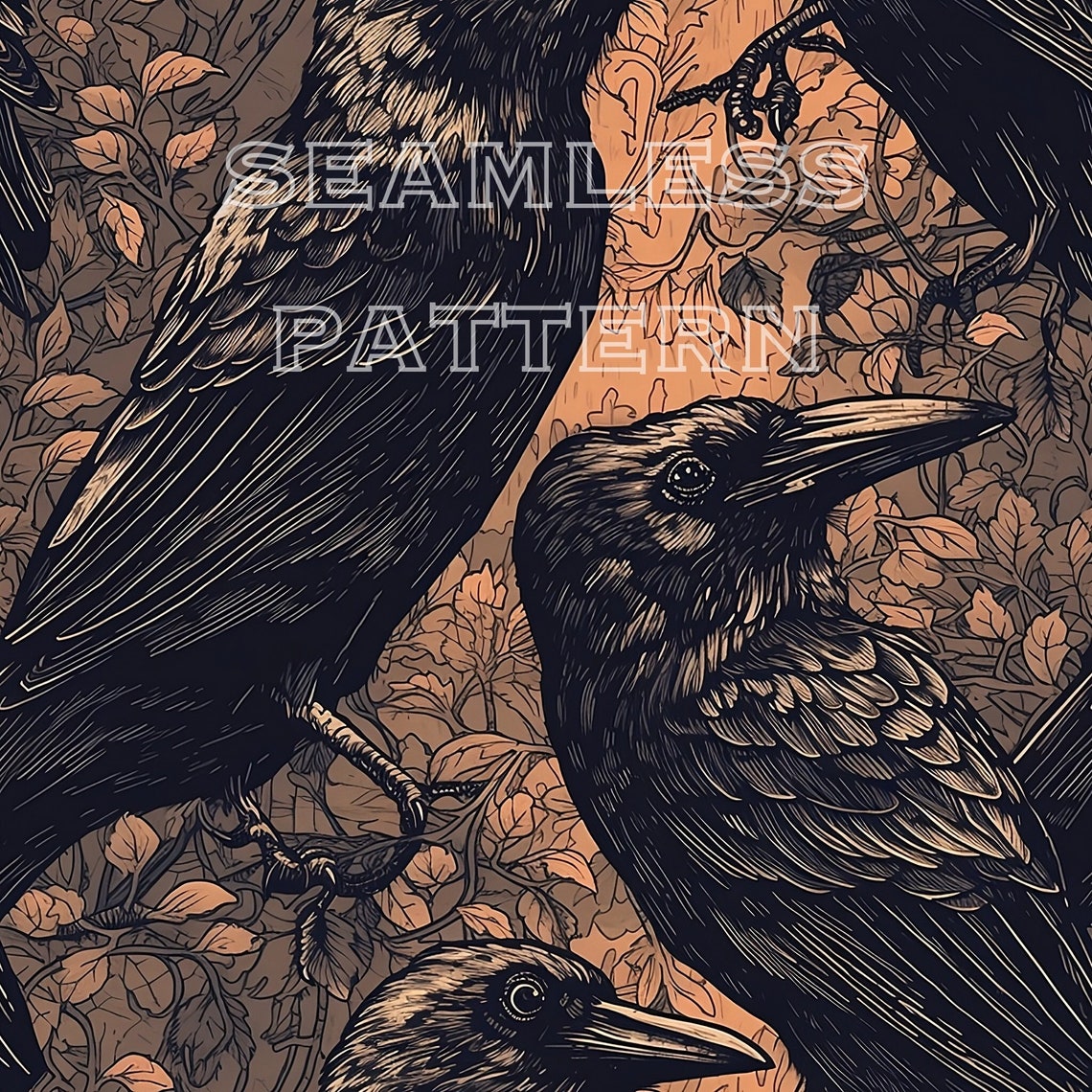 Seamless Crow Pattern - Digital Download - Gothic Bird Design ...