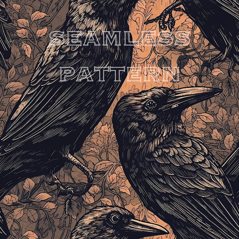 Seamless Crow Pattern - Digital Download - Gothic Bird Design ...