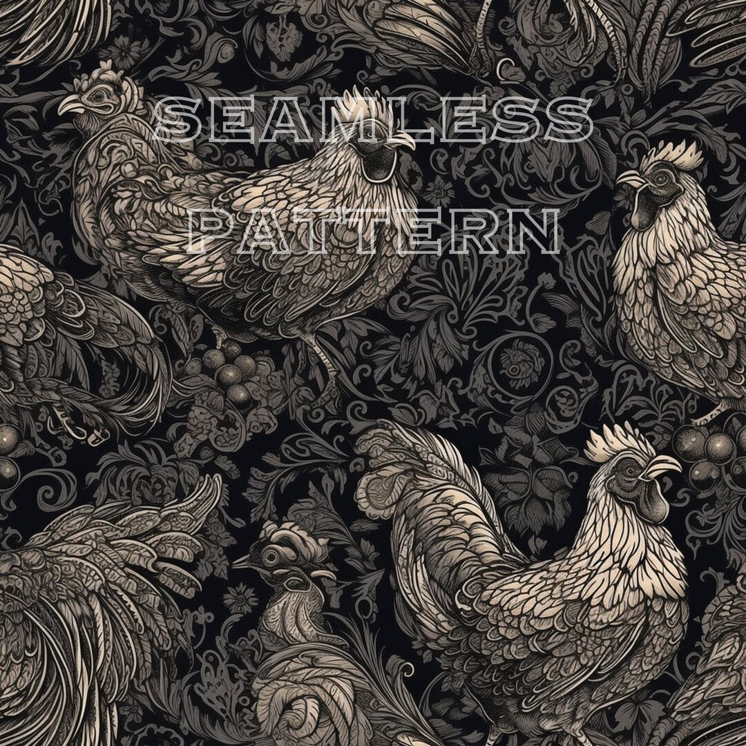 Seamless Chicken Pattern - Digital Download - Gothic Bird Design ...