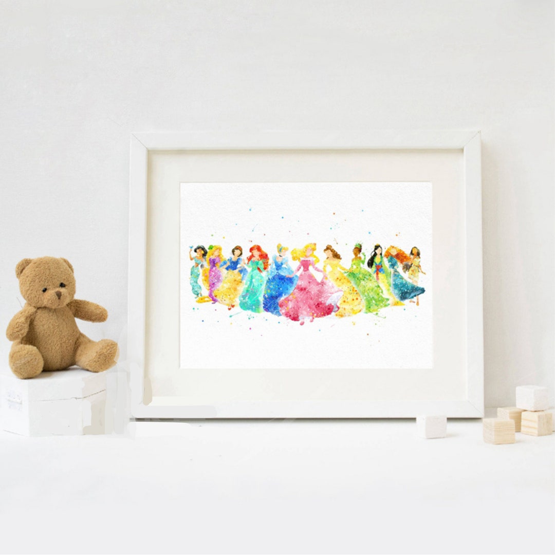 Watercolor Princess Poster Nursery Wall Art Print All Disney Princess ...