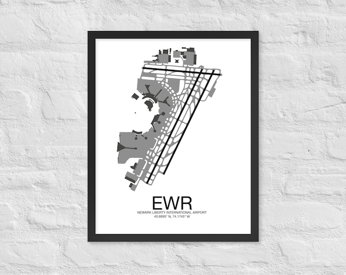 EWR Newark Liberty International Airport Diagram Minimalist Map Print ...