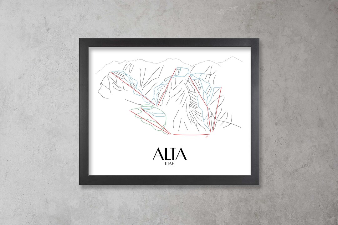 Alta Mountain Resort Ski Trail Minimalist Map Print. Matte Poster ...