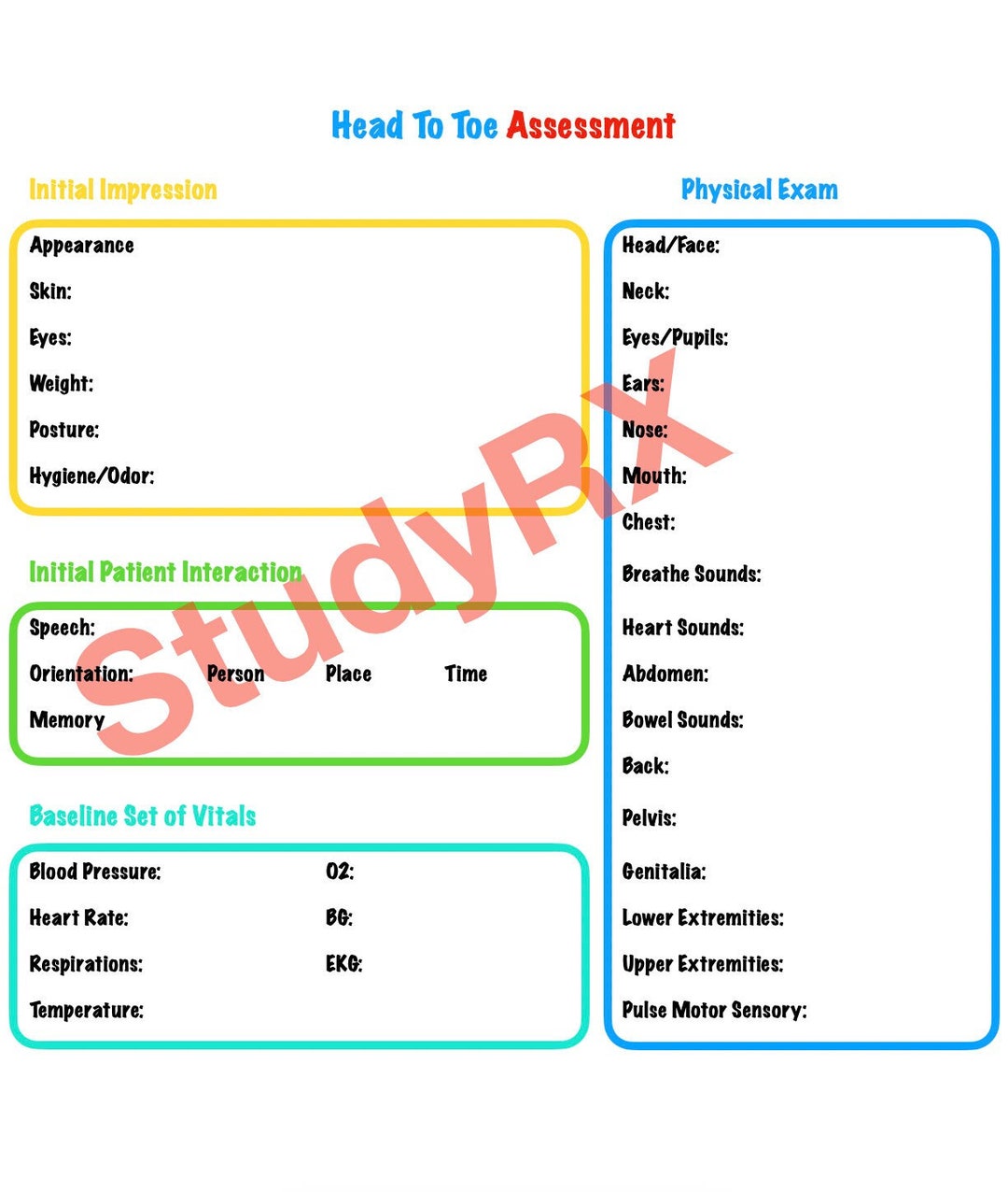 Head to Toe Assessment | Nursing | EMT | Paramedic | NCLEX - Etsy Canada