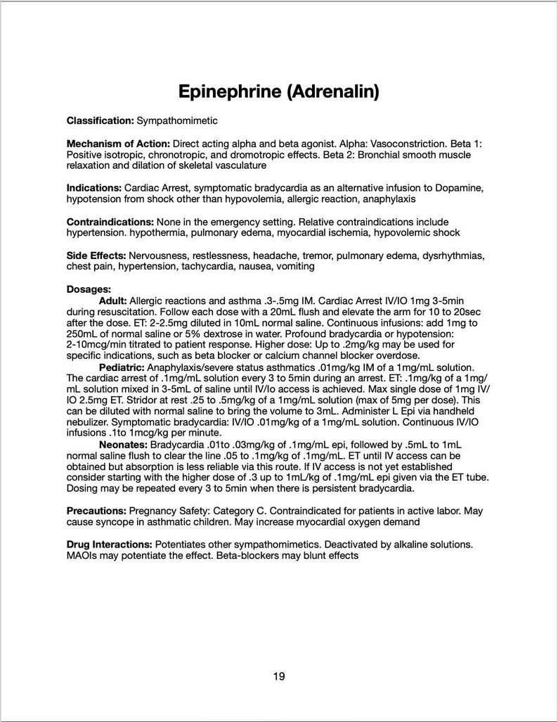 Drug Cards Pharmacology Study Notes EMT Paramedic - Etsy