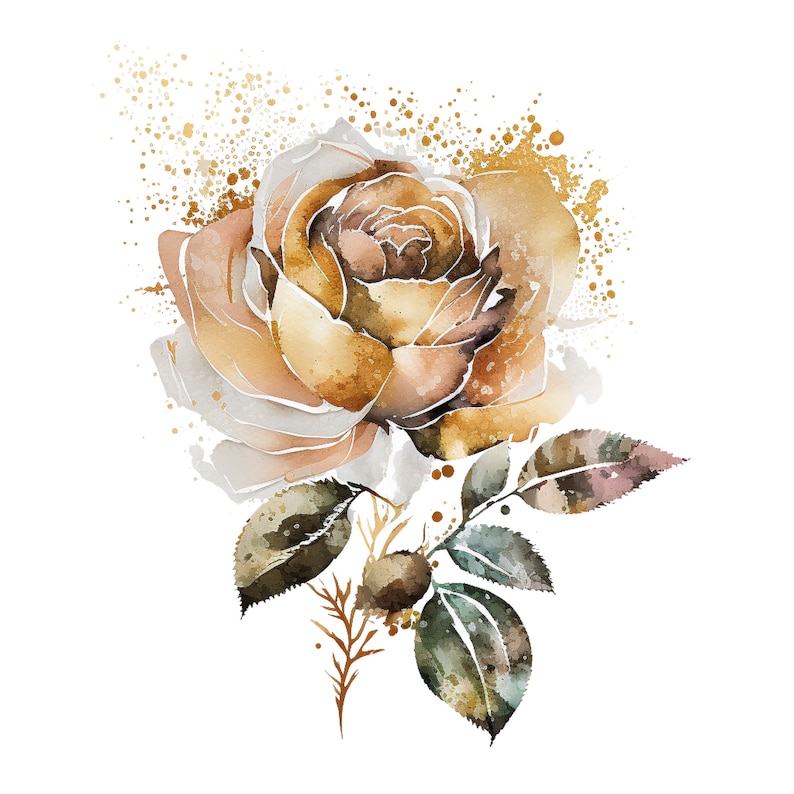 Rose Gold Floral Flower Clipart, Premade Clip Art, 20 Package PNG File ...