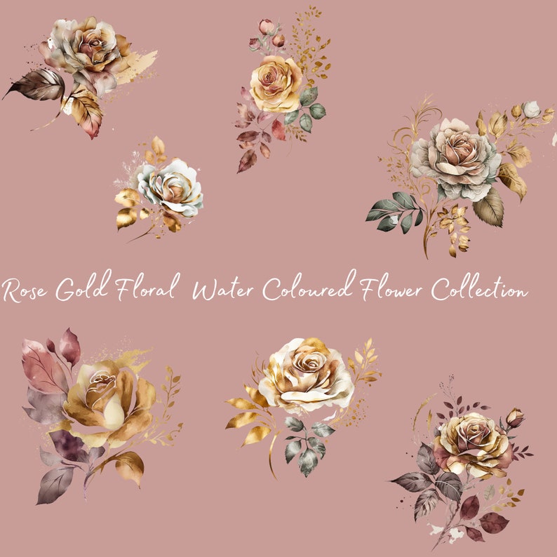 Rose Gold Floral Flower Clipart, Premade Clip Art, 20 Package PNG File ...