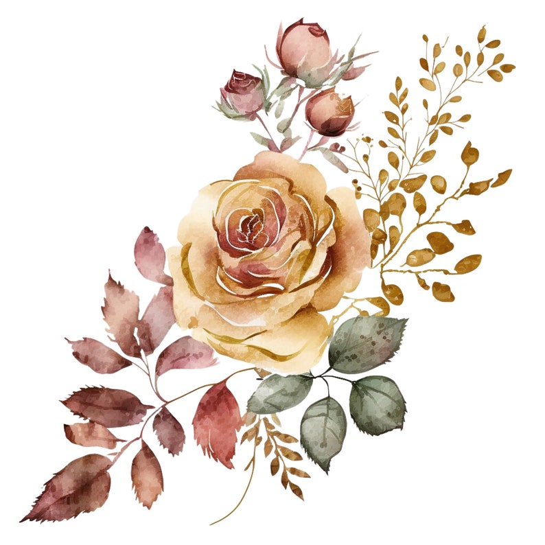 Rose Gold Floral Flower Clipart, Premade Clip Art, 20 Package PNG File ...