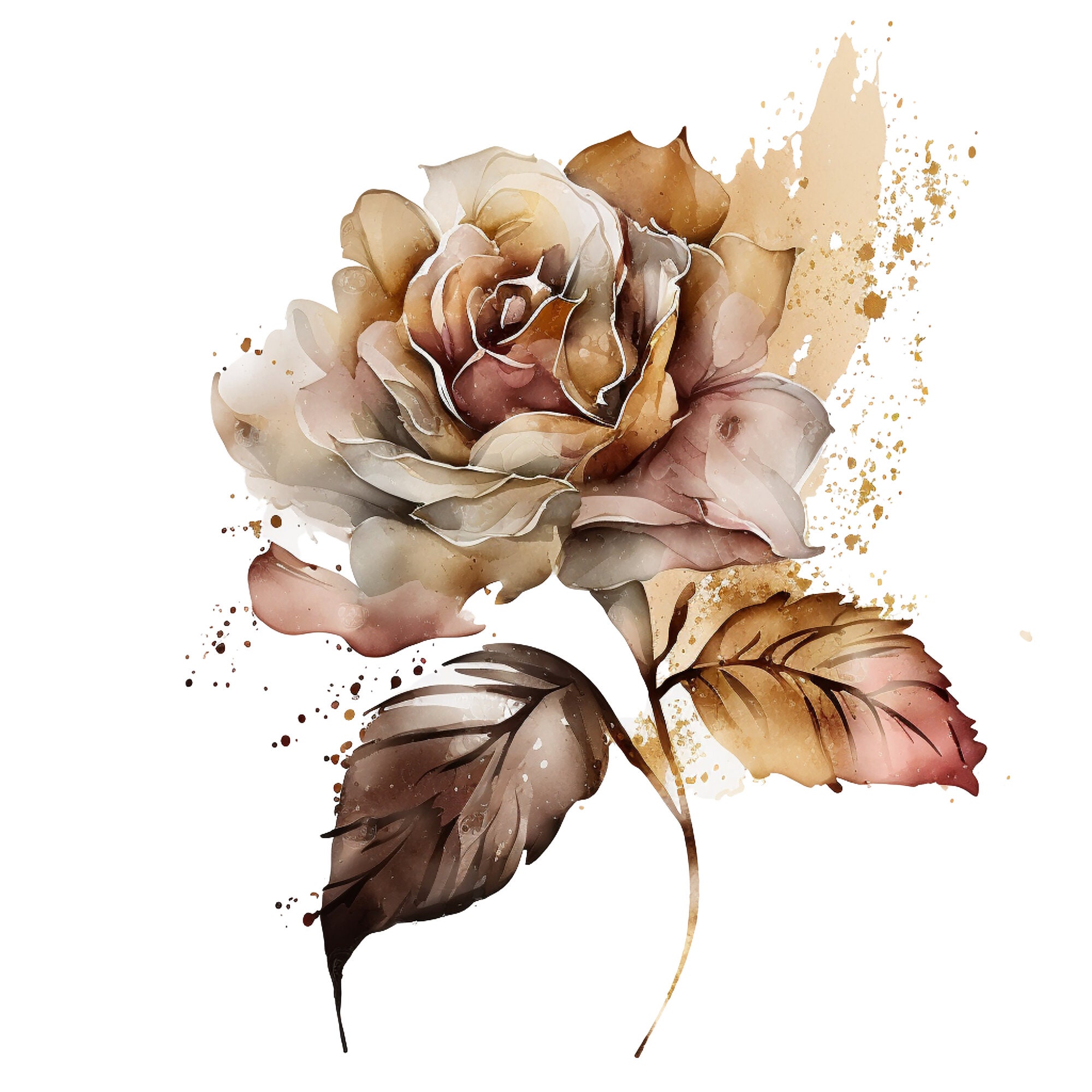 Rose Gold Floral Flower Clipart, Premade Clip Art, 20 Package PNG File ...