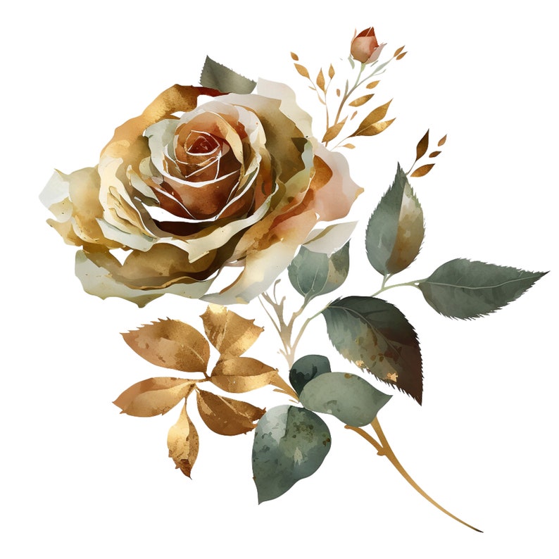 Rose Gold Floral Flower Clipart, Premade Clip Art, 20 Package PNG File ...