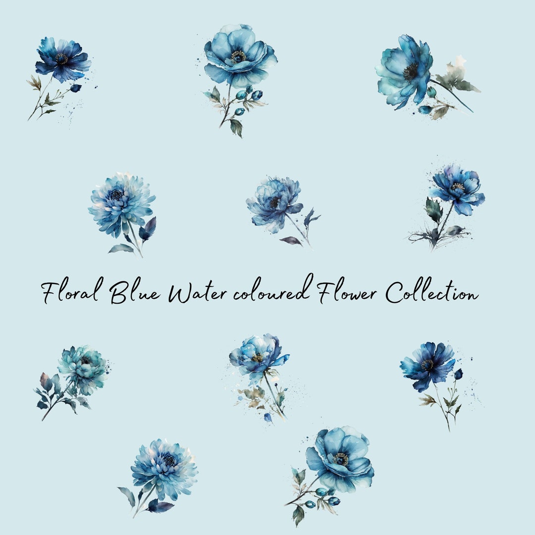 Blue Floral Flower Clipart, Premade Clip Art, 20 Package PNG File ...