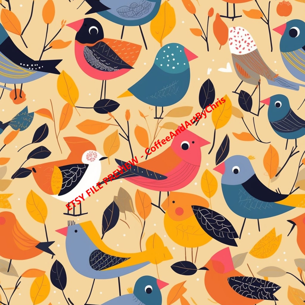 Fun Cartoon Birds Digital Paper (4 Pack) | Instant Download | Seamless ...