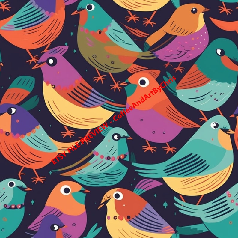 Fun Cartoon Birds Digital Paper (4 Pack) | Instant Download | Seamless ...
