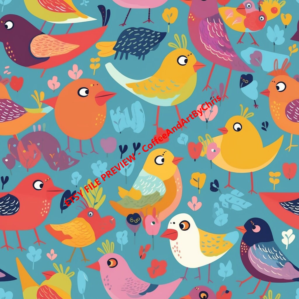 Fun Cartoon Birds Digital Paper (4 Pack) | Instant Download | Seamless ...