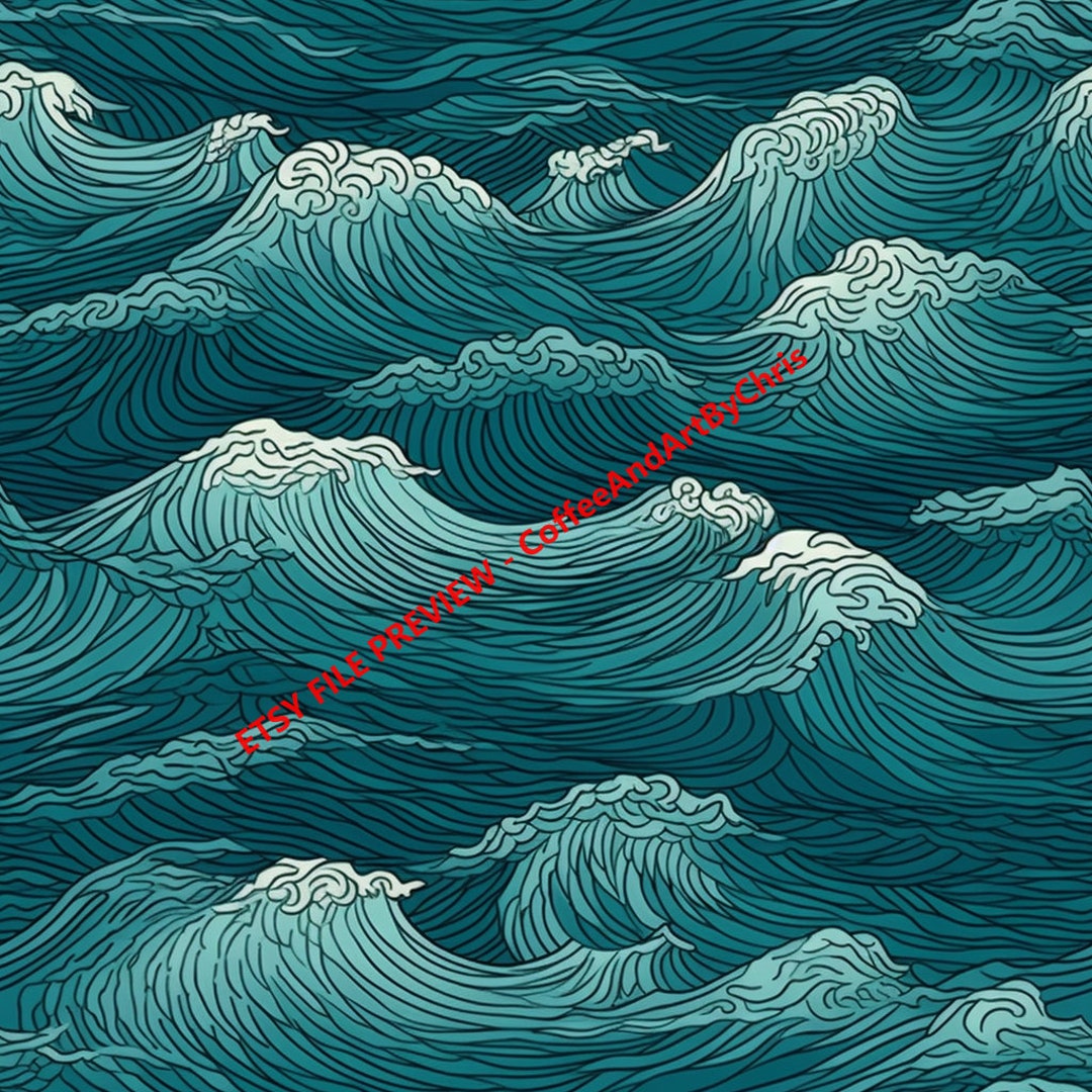 Wave Drawings Digital Paper (8 Pack) | Instant Download | Seamless Tile ...