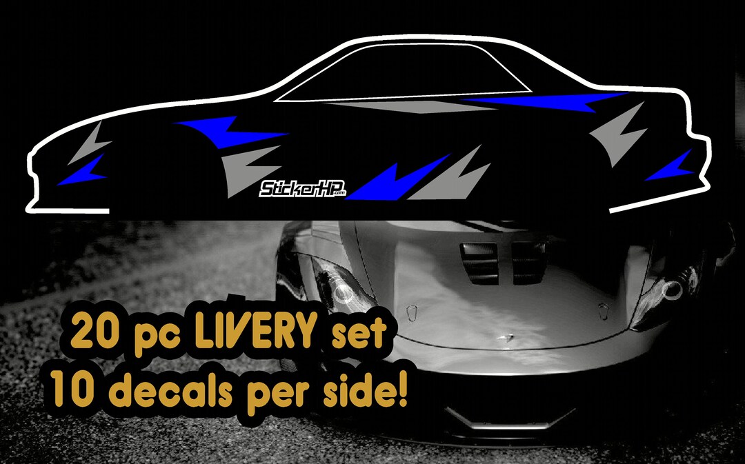 Blue & Silver CRUNCH Style Custom Livery Drift Car Side Graphics ...