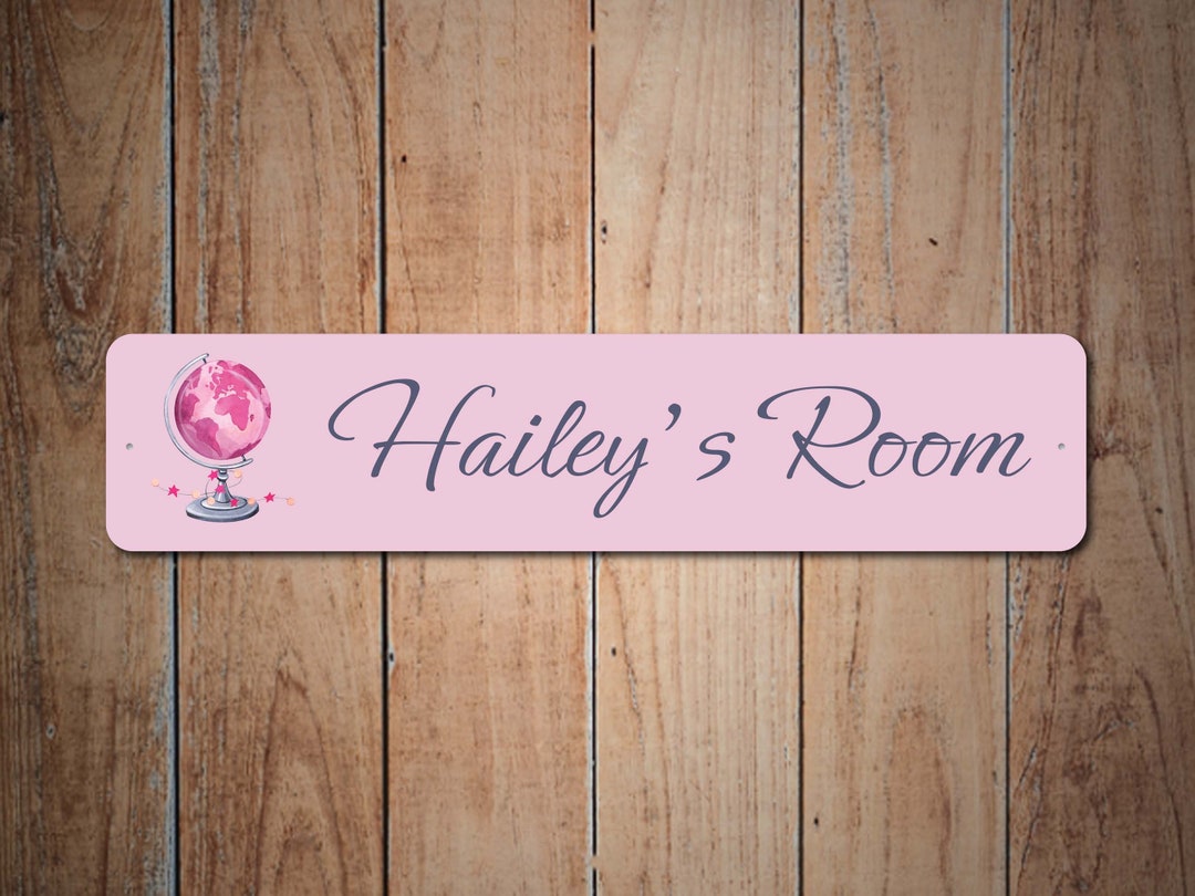 Pink Globe Teen Girl Room Sign, Dorm Door Decor, College Girls Door ...