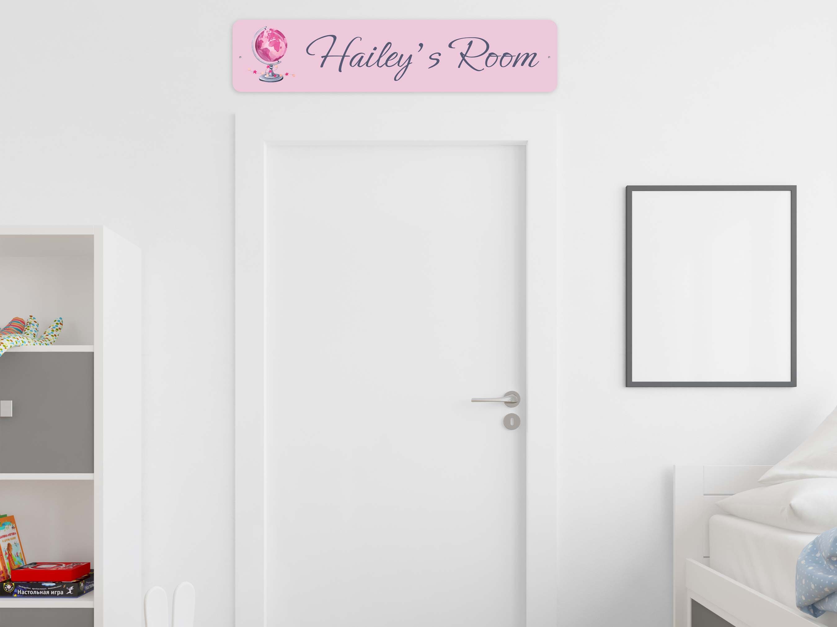 Pink Globe Teen Girl Room Sign, Dorm Door Decor, College Girls Door ...