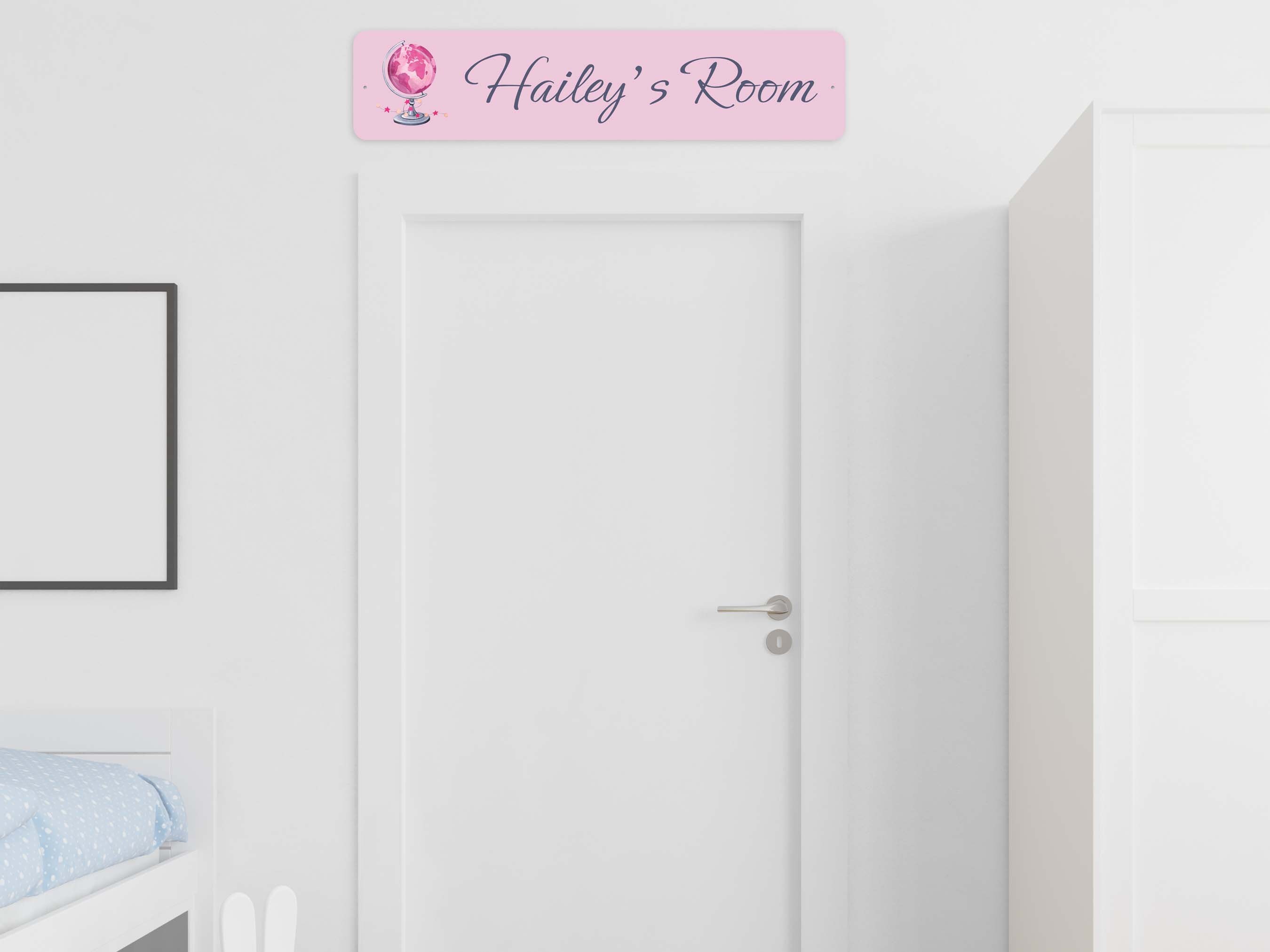 Pink Globe Teen Girl Room Sign, Dorm Door Decor, College Girls Door ...