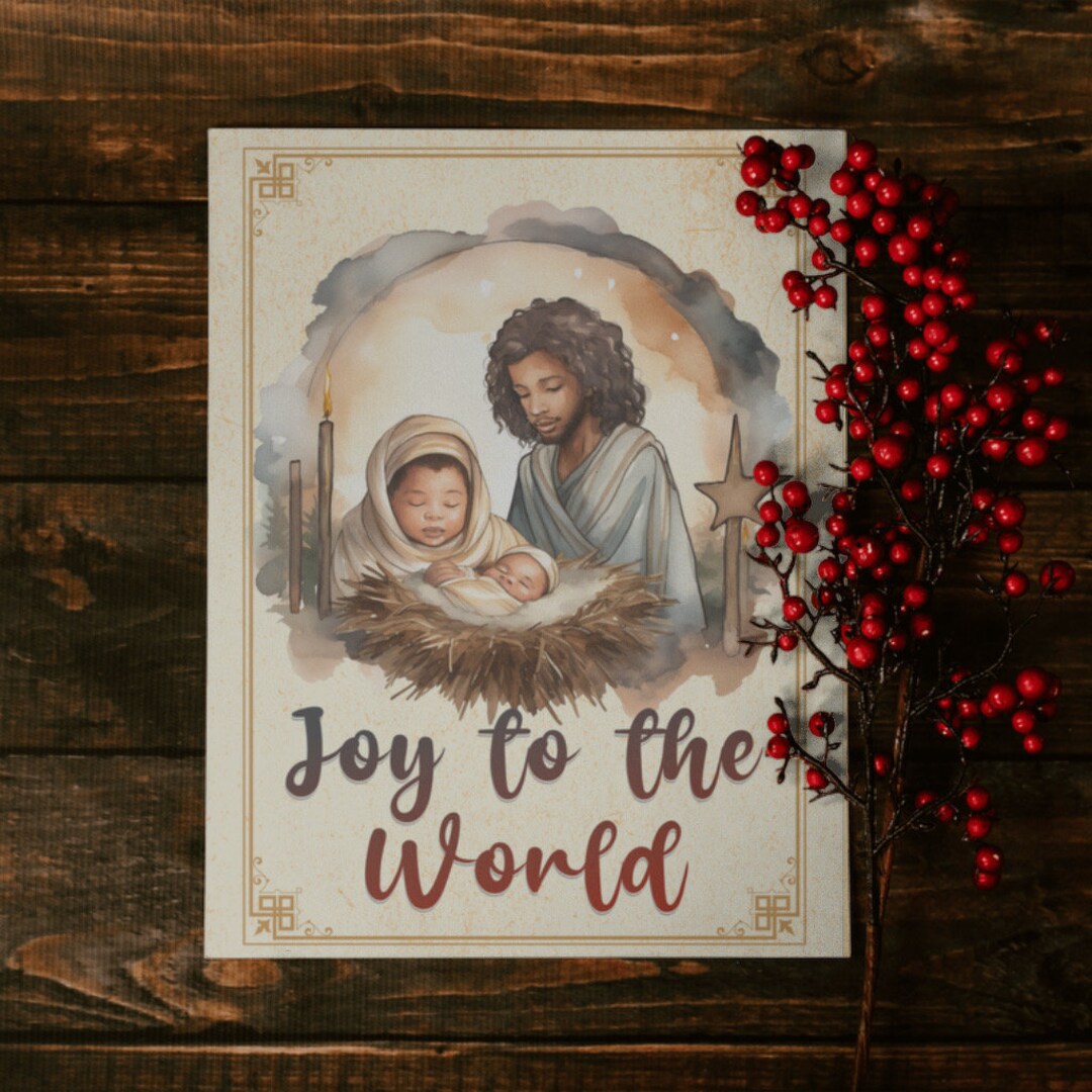 Christmas Nativity Scene Greeting Cards Set Brown Jesus Mary Joseph ...