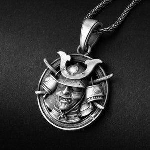 Samurai Helmet Pendant, Crossed Katanas, Japanese Warrior, Sterling ...