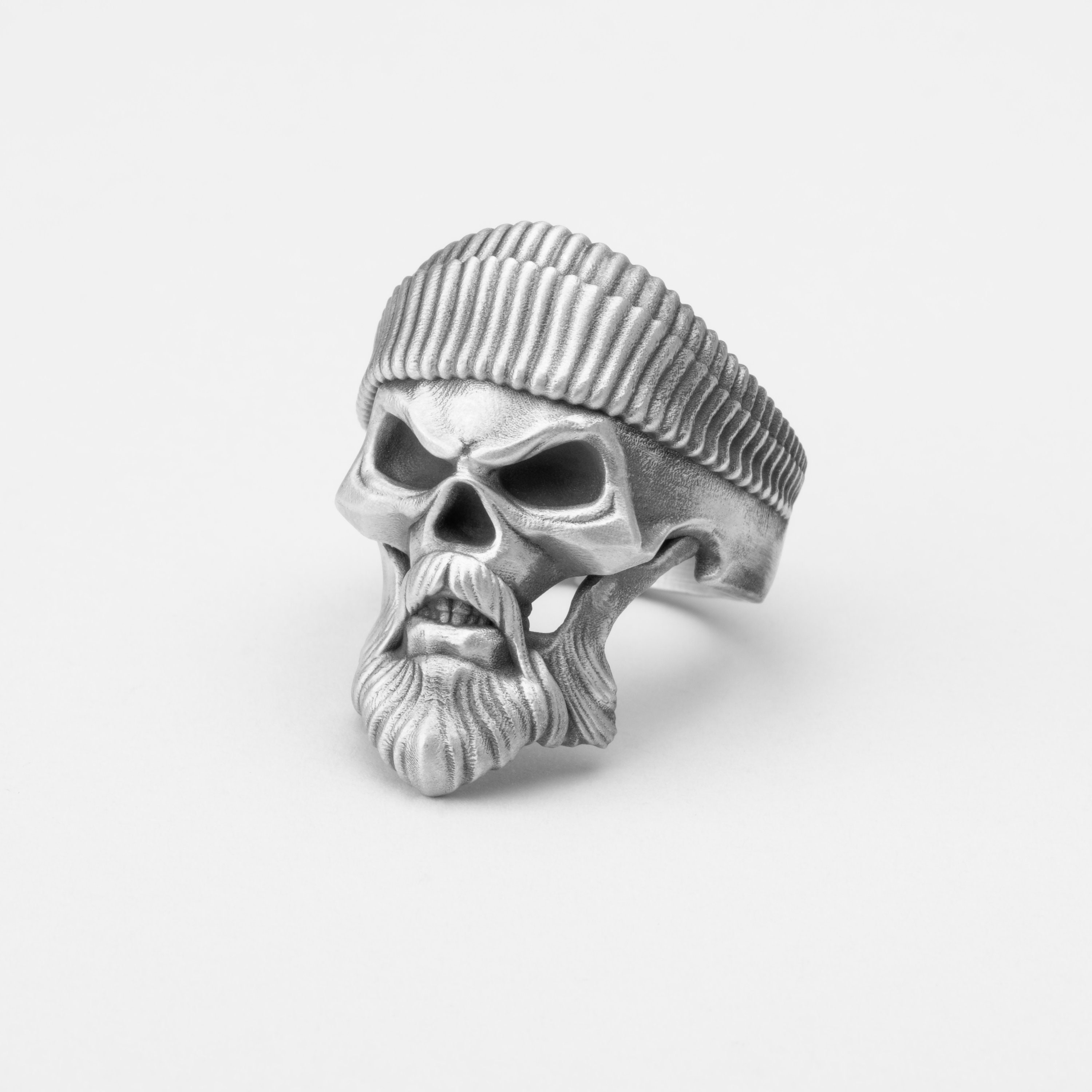Angry Skull Ring, Beret Skull, Bearded Skull, Silver Ring, Edgy Jewelry ...