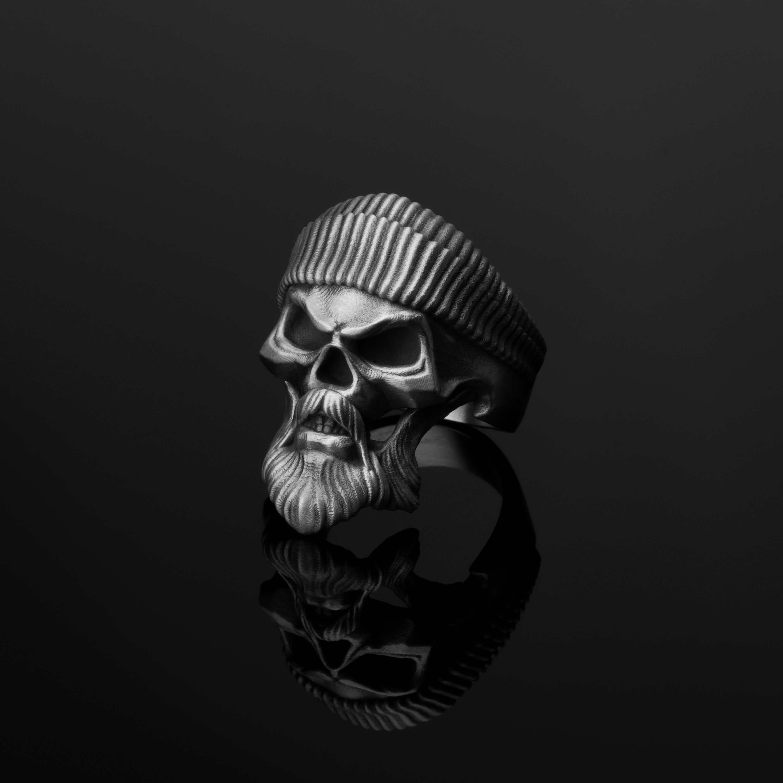 Angry Skull Ring, Beret Skull, Bearded Skull, Silver Ring, Edgy Jewelry ...