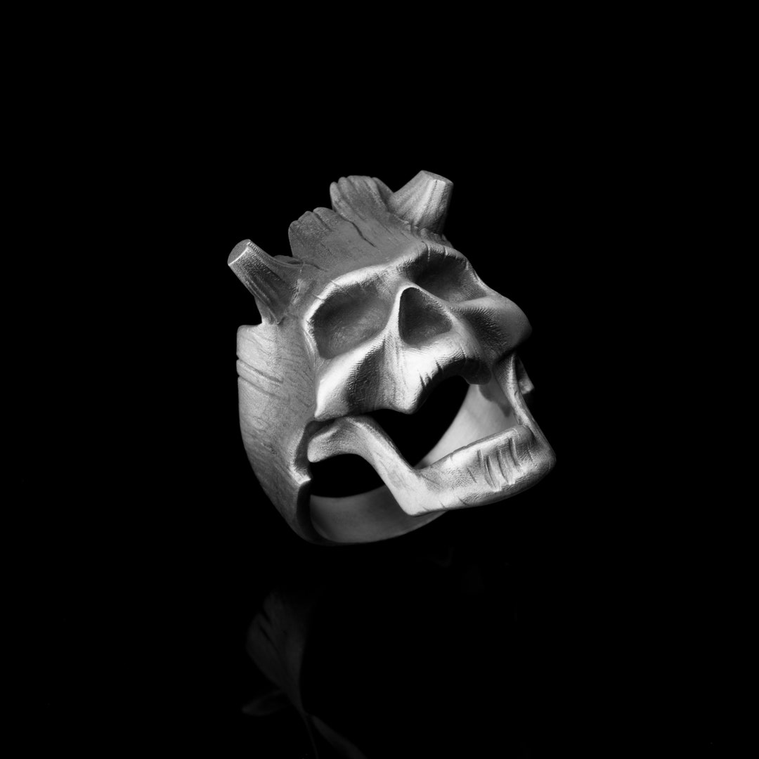Treant Skull Ring, Wooden Skull, Silver Tree, Nature Inspired, Forest ...