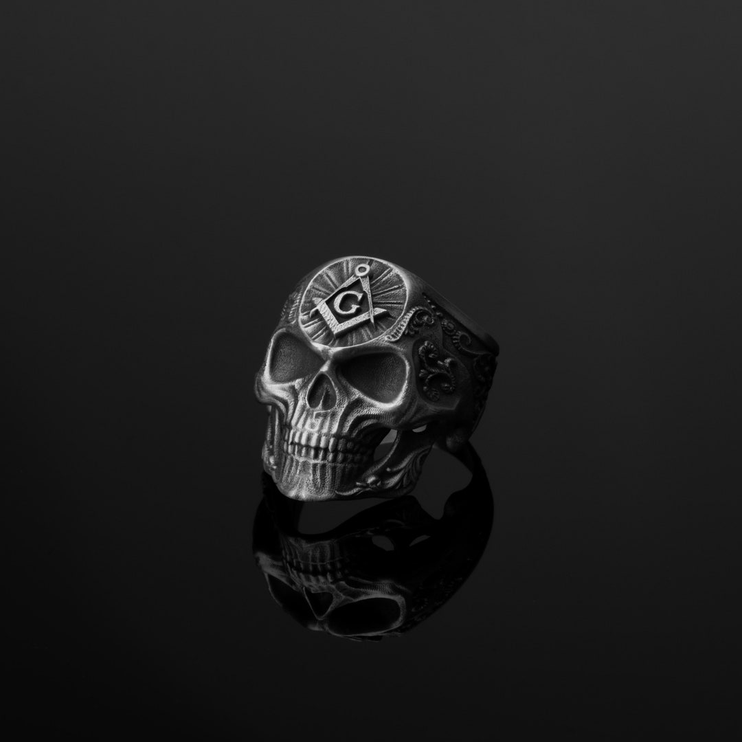 Mason Skull Ring, Freemason Symbol, Sterling Silver, Unique Design ...