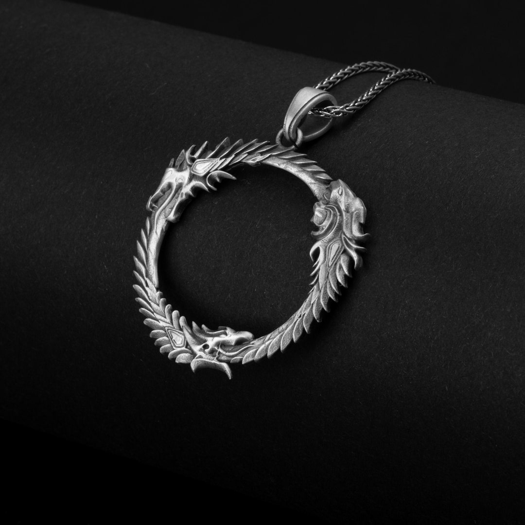 Ouroboros Dragon Pendant, Sterling Silver Elder Scrolls Charm, ESO ...