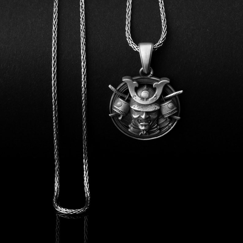 Samurai Helmet Pendant, Crossed Katanas, Japanese Warrior, Sterling ...