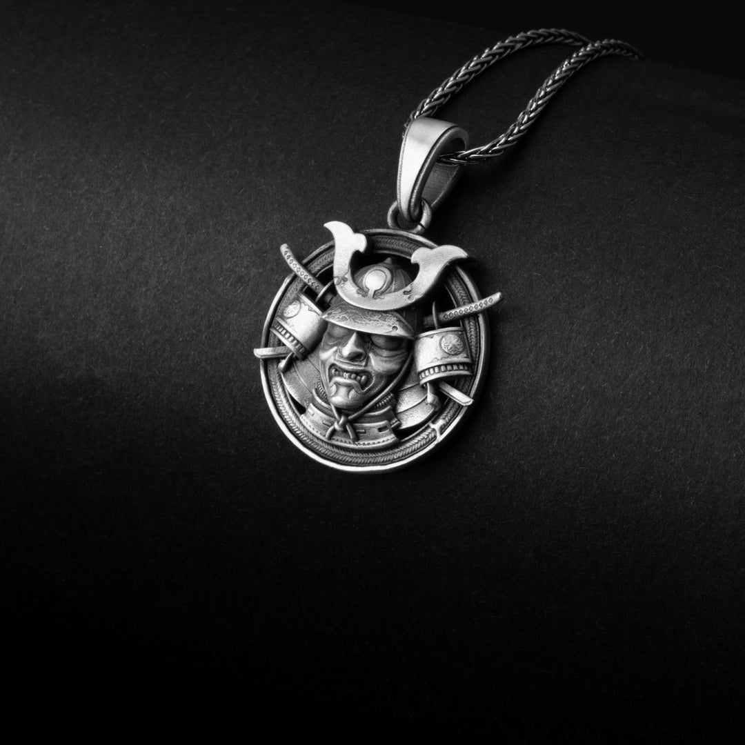 Samurai Helmet Pendant, Crossed Katanas, Japanese Warrior, Sterling ...