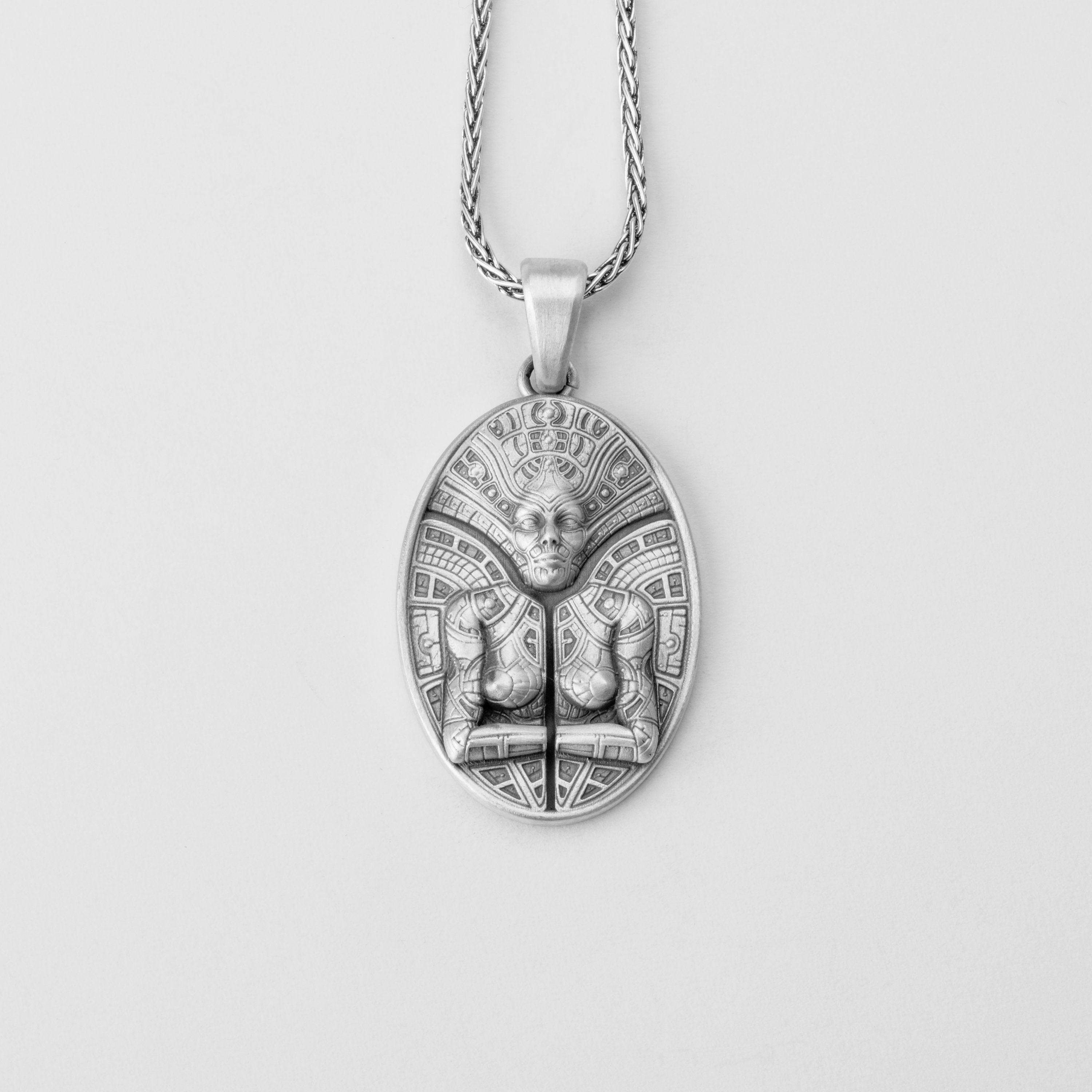 Sterling Silver Aztec Woman Pendant Necklace, Engraved Mesoamerican Art ...