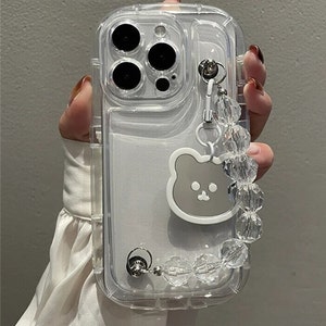 MCLG Cute Whtie Bear Pendant Rhombus Bead Bracelet Clear Soft Case Shockproof Protective Cover ...