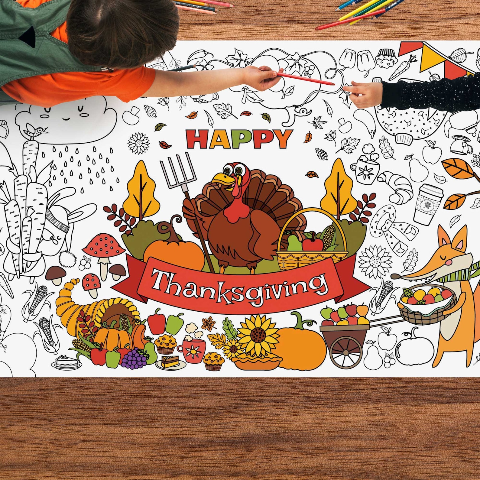 Thanksgiving Giant Coloring Page: Kids' Table Decor (72" X 30") - Etsy