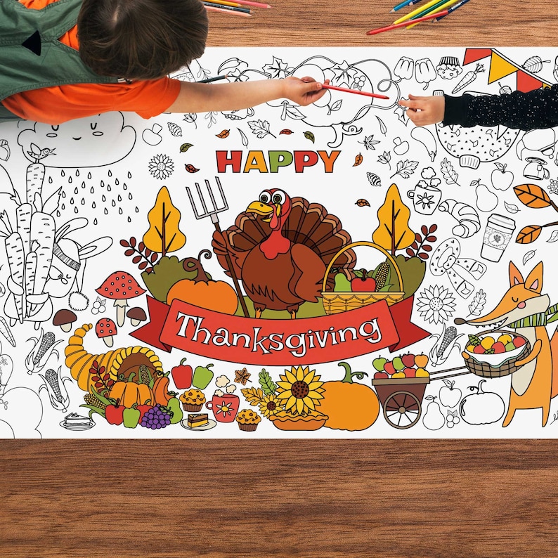 Giant Thanksgiving Coloring Poster for Kids Large Coloring Activity ...