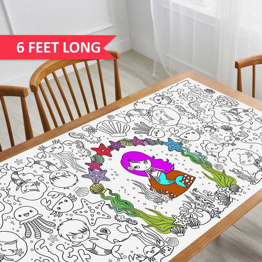 Mermaid Large Coloring Poster for Kids Coloring Activity Coloring ...