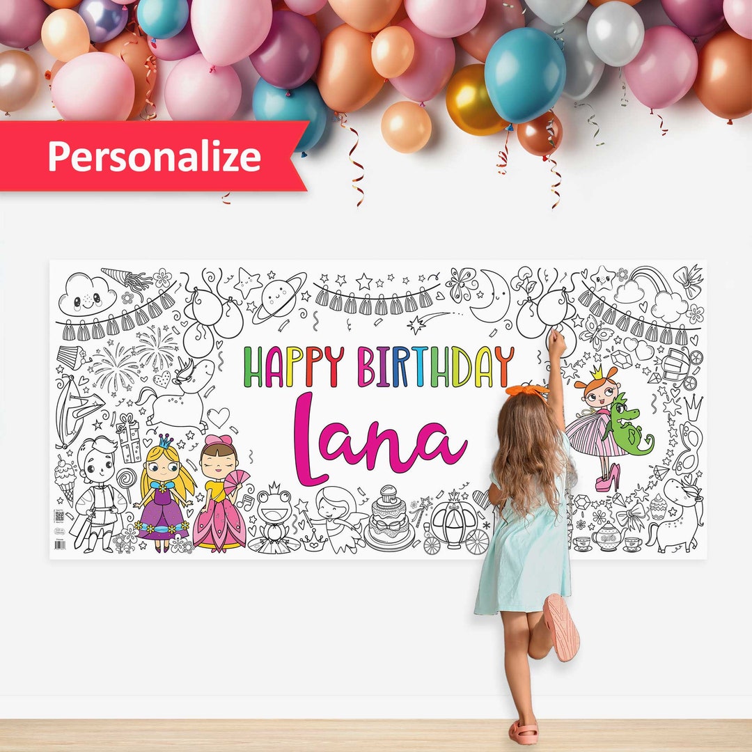 Giant Princess Party Coloring Banner for Birthday Party Decoration and ...