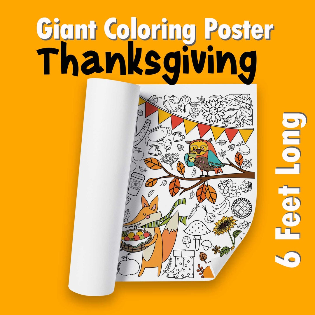 Giant Thanksgiving Coloring Poster for Kids Large Coloring Activity ...