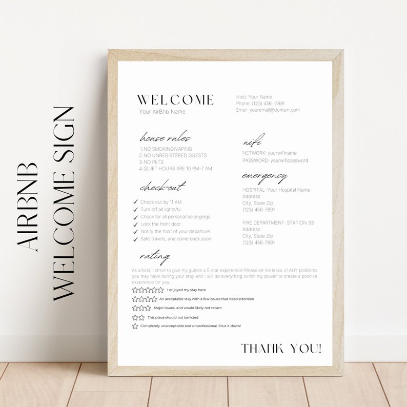 Airbnb Welcome Sign Simple Modern | Welcome Sign Instructions | Wifi ...
