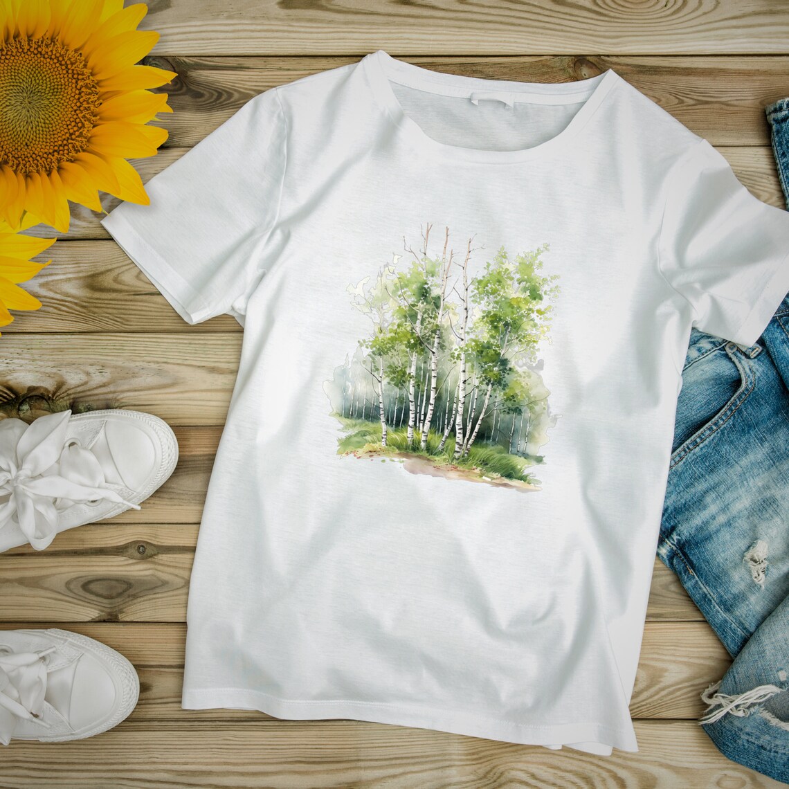 Watercolor Spring Birch Trees Clipart - Springtime Birch Forest PNG - Instant Download ...