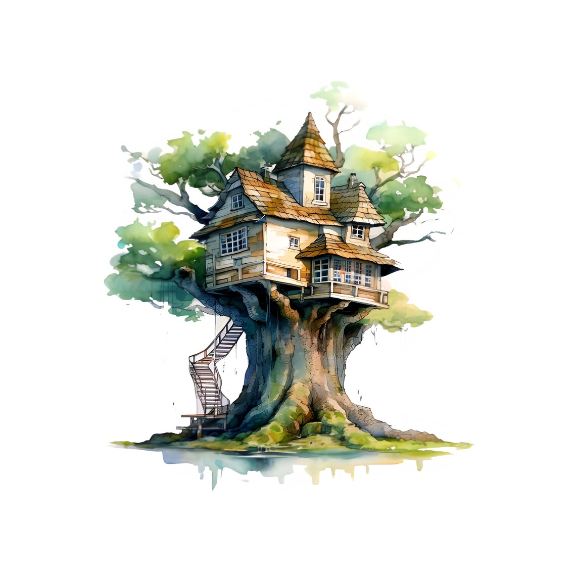 Whimsical Treehouse Delight Enchanting Watercolor Clipart Collection AI ...