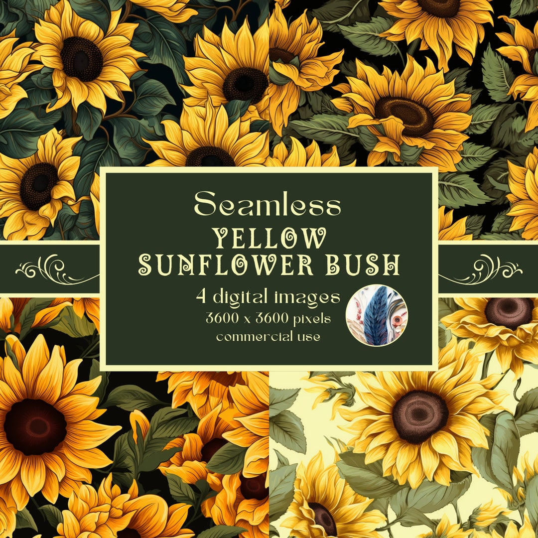 Yellow Sunflower Bush Seamless Pattern Digital Paper Junk Journal ...