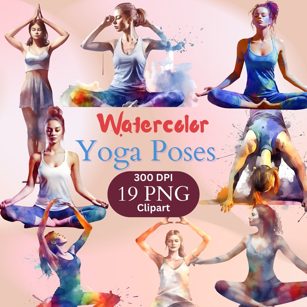Watercolor Yoga Poses Clipart Mindfulness Art for Spiritual - Etsy
