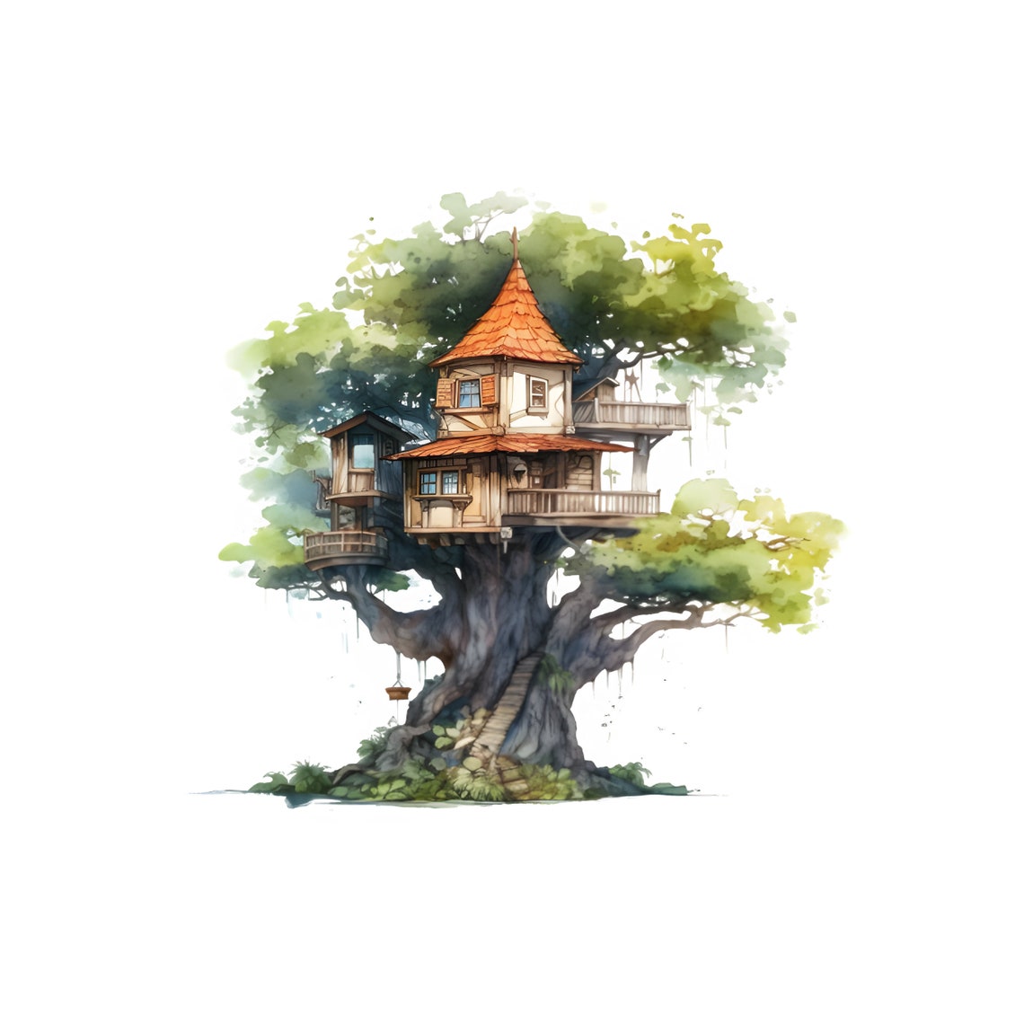Whimsical Treehouse Delight Enchanting Watercolor Clipart Collection AI ...