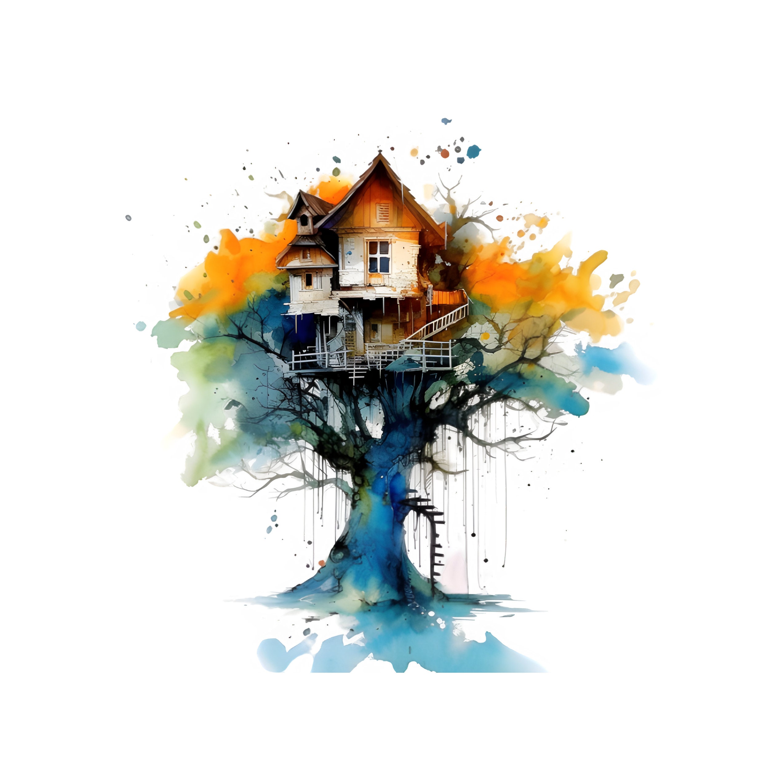 Whimsical Treehouse Delight Enchanting Watercolor Clipart Collection AI ...