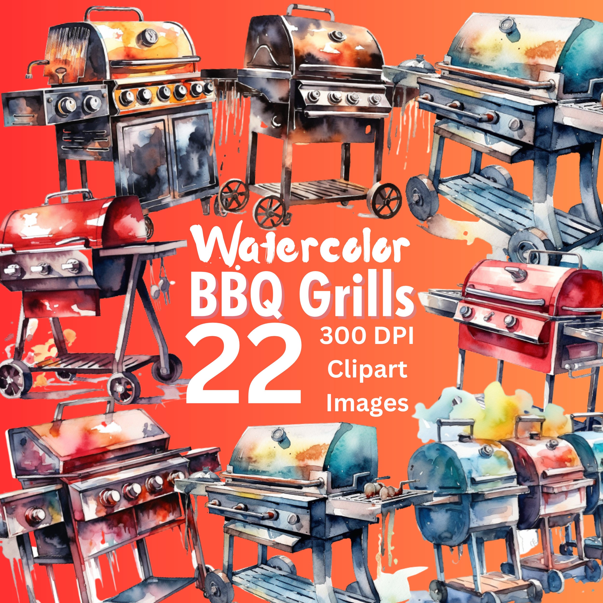 Watercolor BBQ Clipart Bundle Instant Download for Crafts & Commercial ...