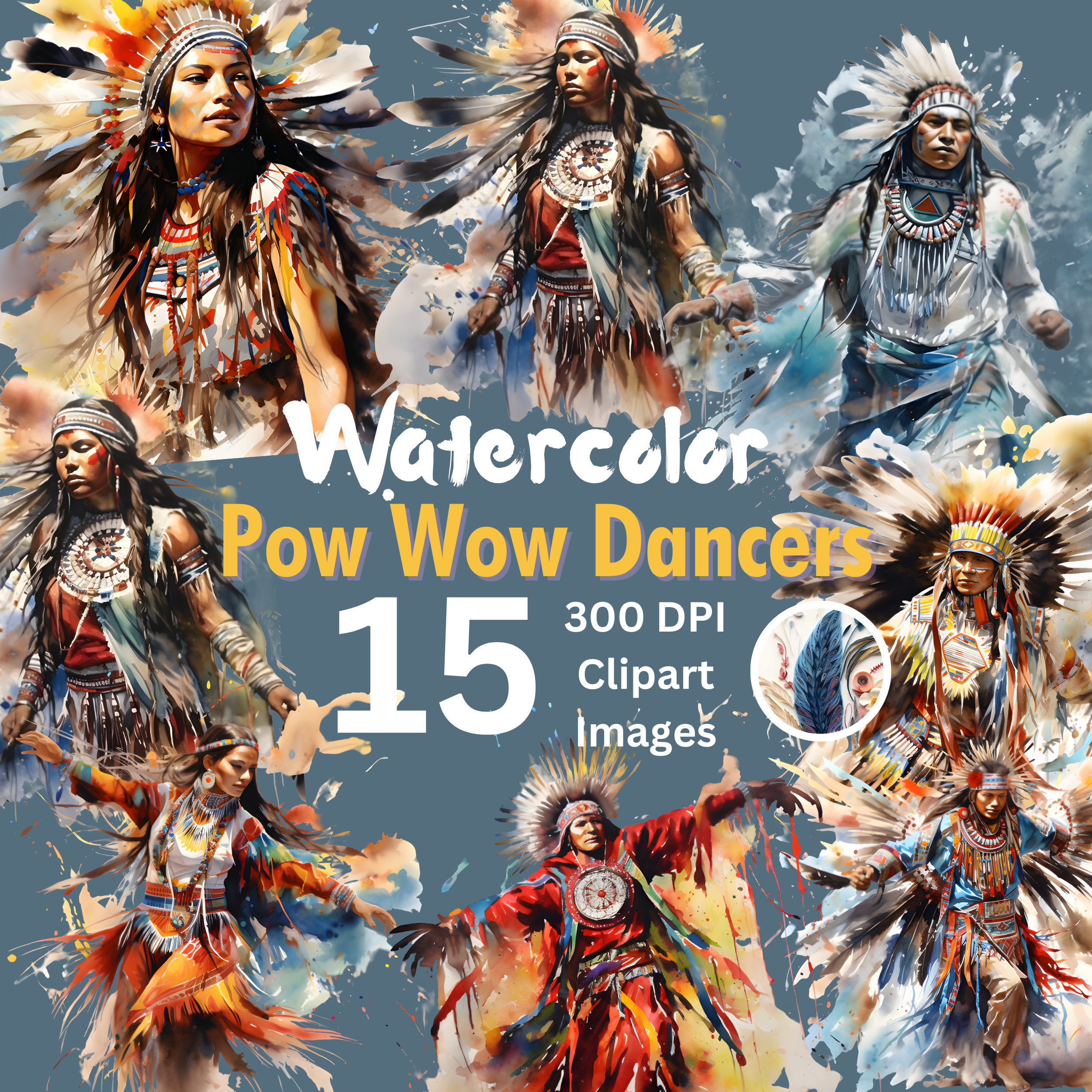 Native American Pow Wow Dancer Watercolor Clipart Collection - Digital ...