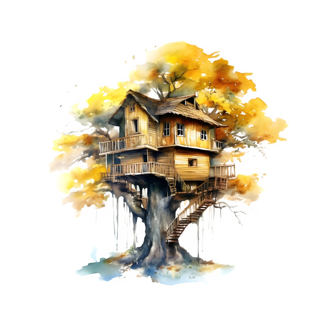 Whimsical Treehouse Delight Enchanting Watercolor Clipart Collection AI ...