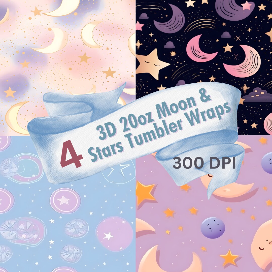3D Moon Stars Tumbler Wraps Set of 4 Sublimation Designs - Etsy