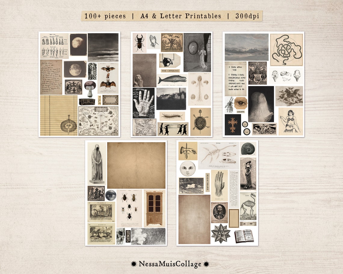 ODDITIES Vintage Collage Kit, Collage Sheet, Gothic, Creepy, Macabre ...